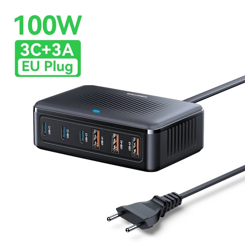 Зарядное устройство Rocoren 100W EU Plug, 6 портов