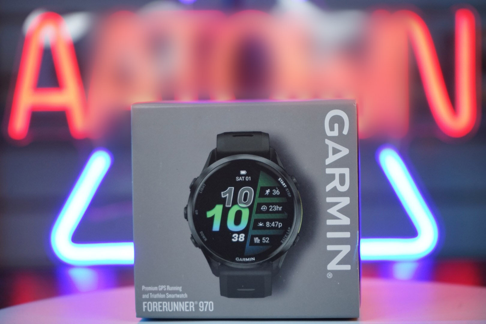 Forerunner 970 Carbon Gray DLC Titanium with Black Case and Black/Translucent Whitestone Band 010-02969-00