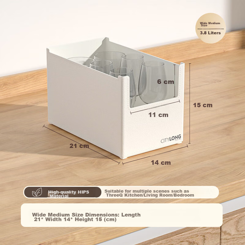 Citylong Right-Angle Storage Box, Drawer Organizer, Kitchen Cabinet Snack Container, Desktop Storage Box, 3.8L, Simple White