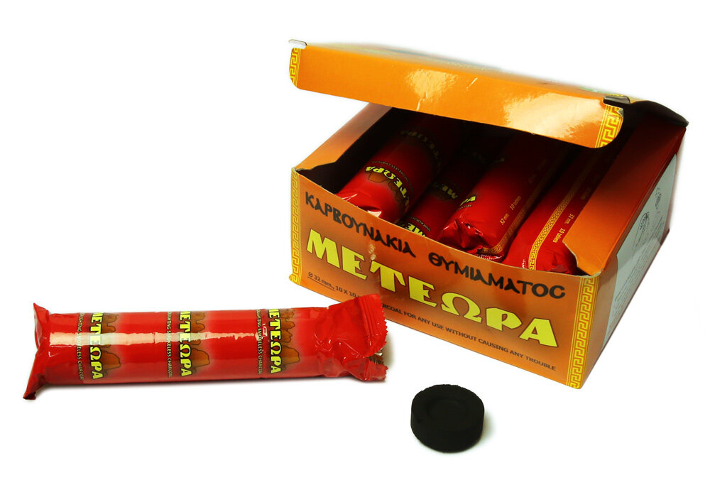 Уголь "Метеора" диаметр 32 мм, экологический, быстровозгораемый (10 упаковок по 10 таблеток)