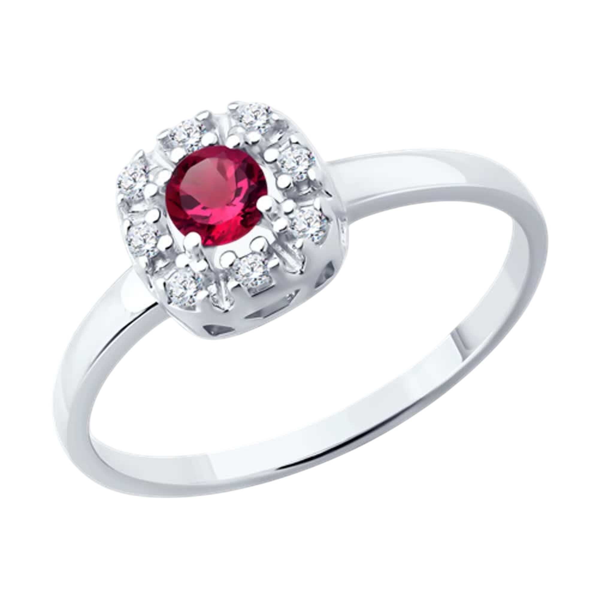 Кольцо, серебро, 925 проба, родирование, рубин, фианит