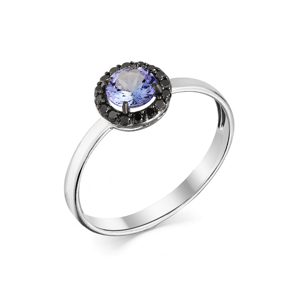 Кольцо, белое золото, 585 проба, танзанит, бриллиант