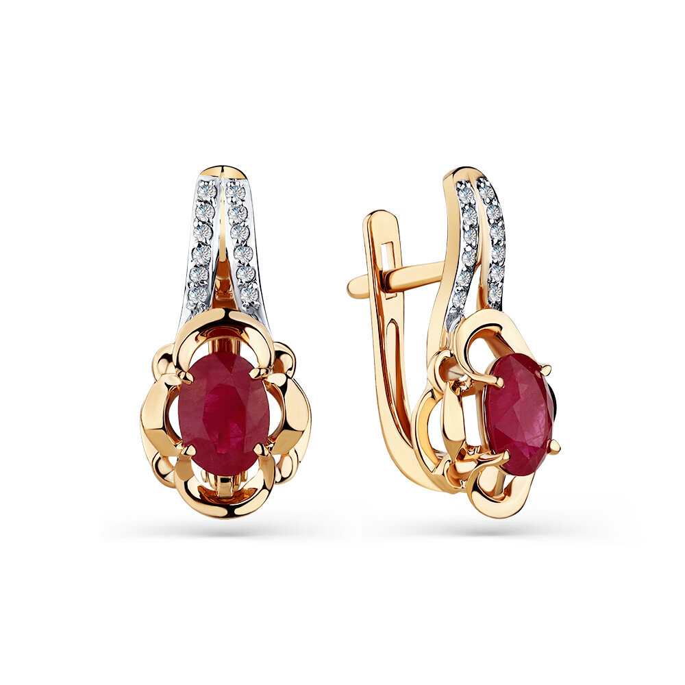 Серьги, красное золото, 585 проба, бриллиант