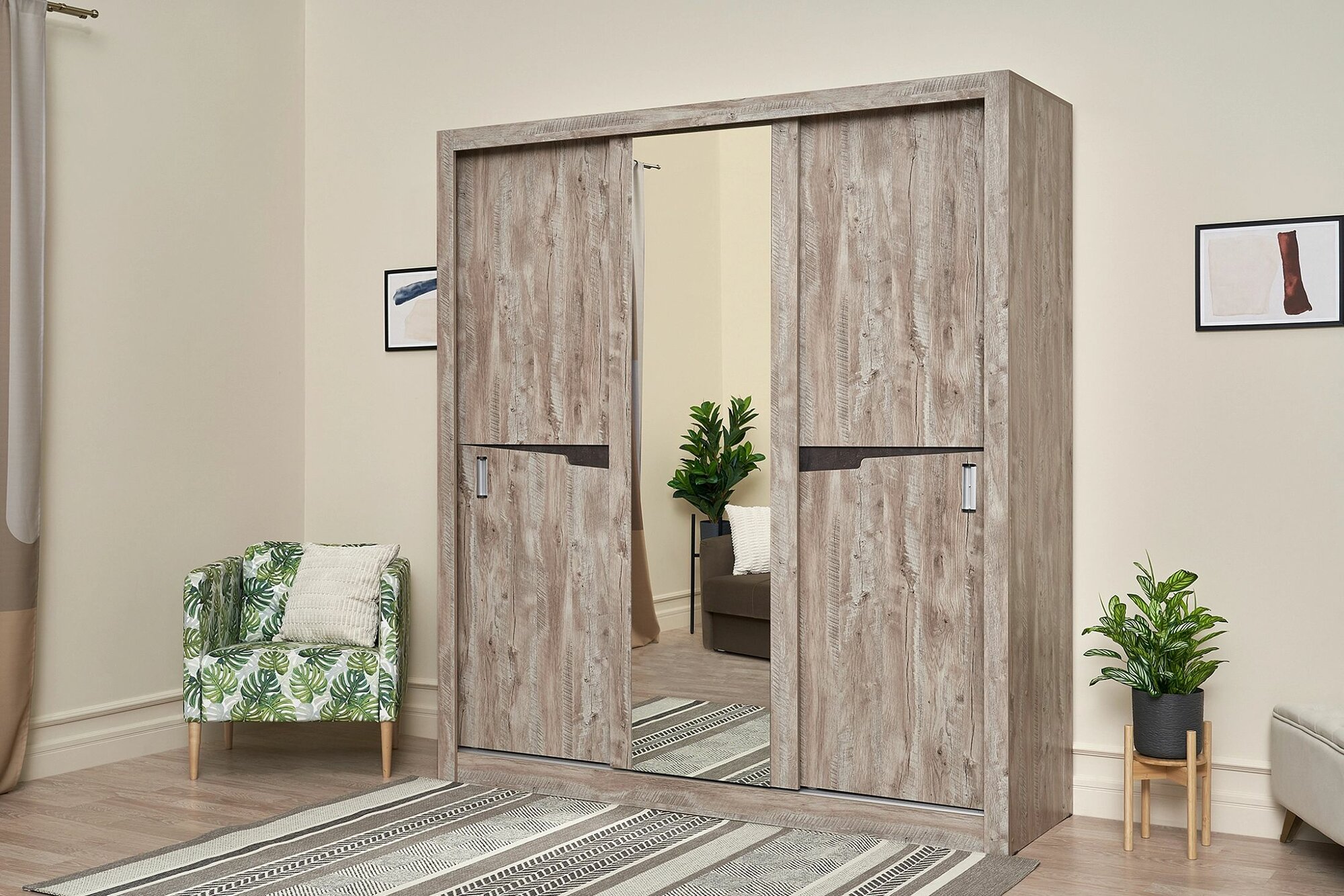 Шкаф-купе Ривьера 2.0 (Дуб Юкон, Бетон темный)