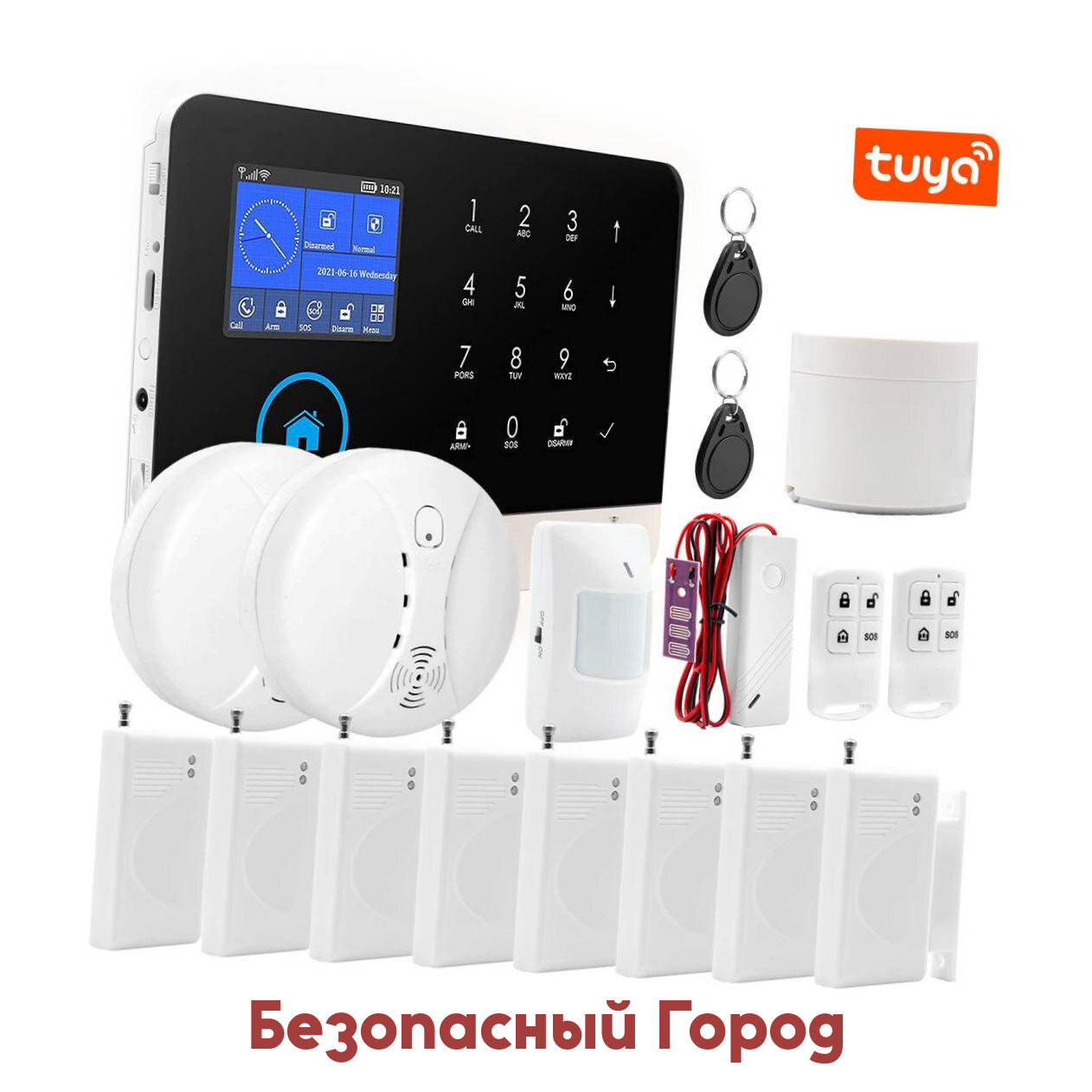Система: охранно-пожарная звуковая TUYA GSM / Wi-Fi сигнализация Страж Oko-17 (3G/4G) (B92586IS) с 17 беспроводными датчиками в комплекте для гаража