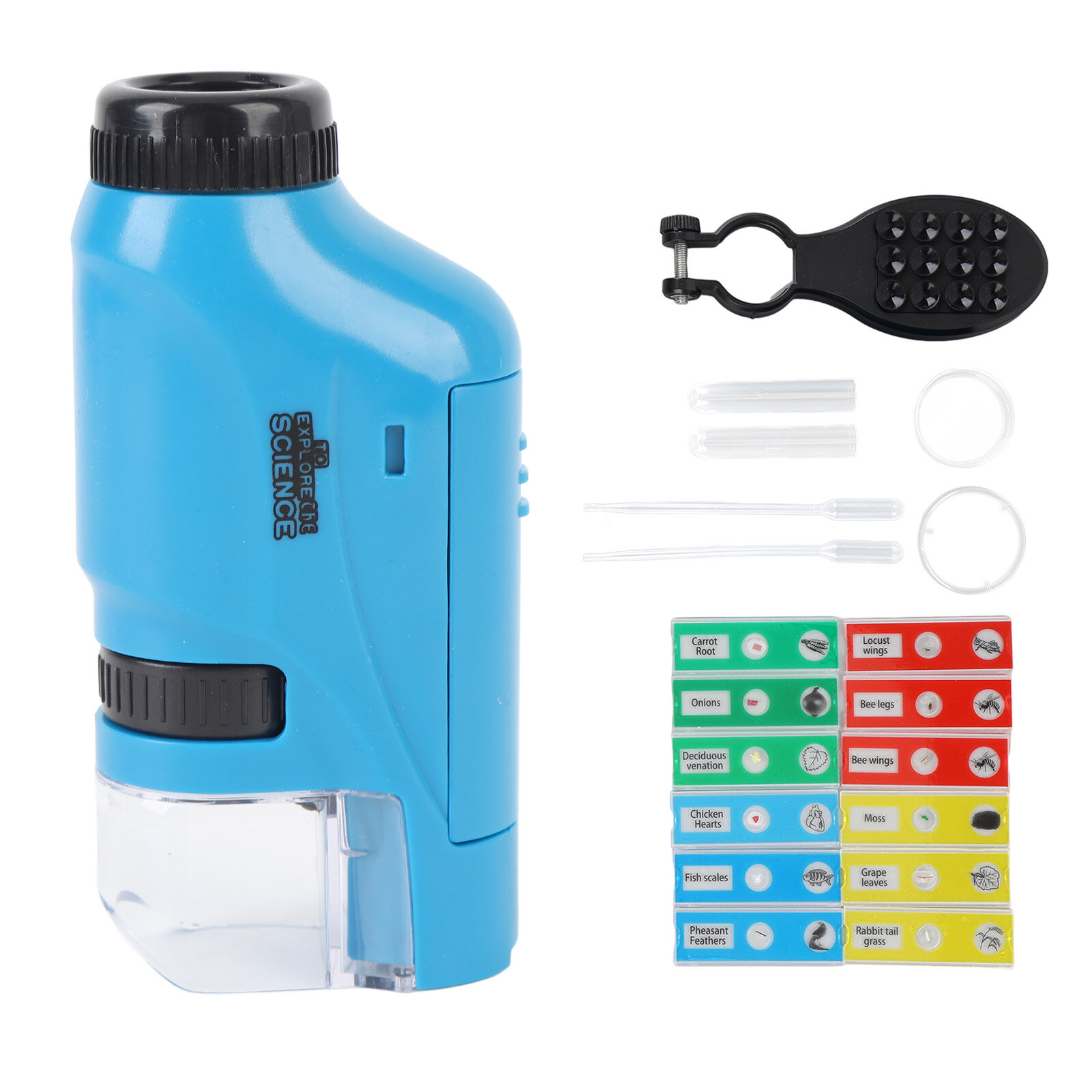 Детский комплект микроскопа Портативный миниатюрный микроскоп Ручной микроскоп для дома и школы Научные эксперименты на открытом воздухе Синий