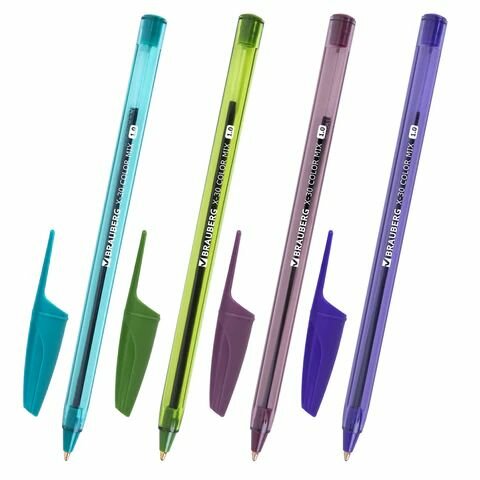 150 шт. Ручка шариковая BRAUBERG X-30 COLOR MIX, синяя, мягкое письмо, пишущий узел 1 мм, линия письма 0,5 мм, 144335
