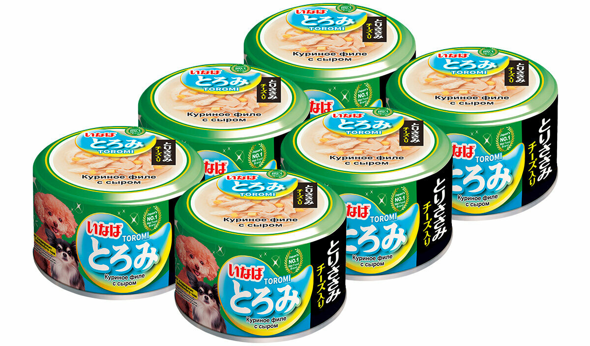 Влажный корм Inaba Toromi для взрослых собак с куриным филе и сыром в бульоне, 80 гр 6 шт