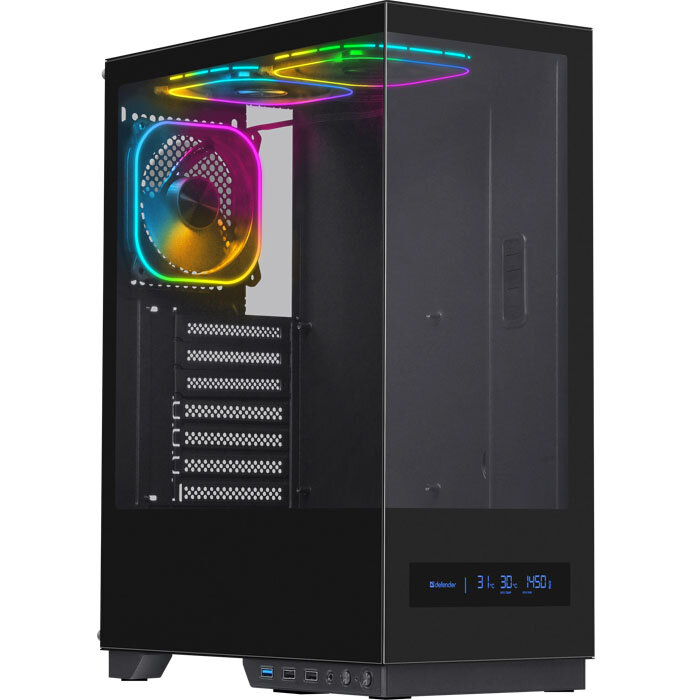 Корпус компьютерный MidiTower ATX-mATX-mITX Defender HiperHubPro audio без Б/П 3 вентилятора 120мм - чёрный