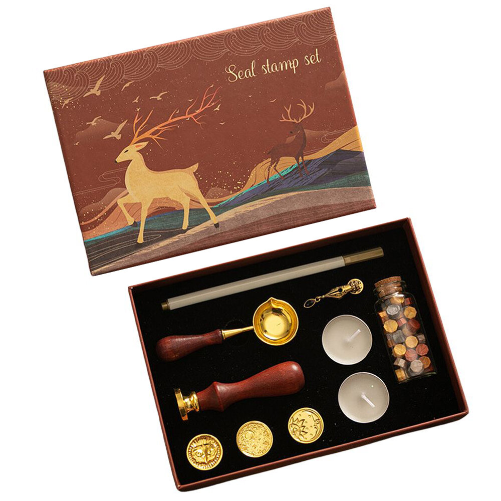 Набор Штампов с Восковой Печатью с 6шт и Бутылкой Бусин Ложка/Свеча/Грелка для Расплавления Воска на Рождество Старинные Конверты Письма Почтовые Поделки Подарочные Открытки Свадебные Приглашения Упаковка Запечатывание Декоративное Искусство &