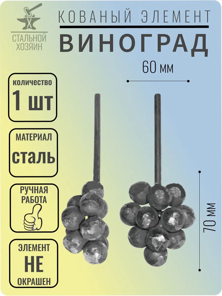 1 шт. Декоративный кованый элемент Виноградная гроздь 70х60 мм
