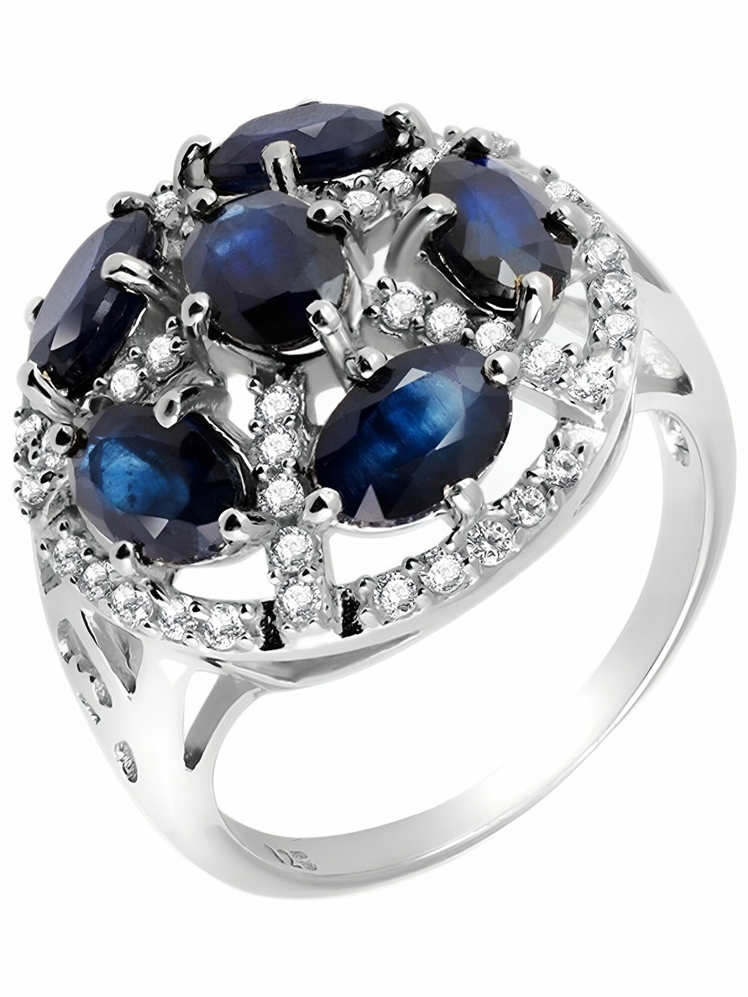 Кольцо тонкое, серебро, 925 проба, родирование, сапфир, фианит