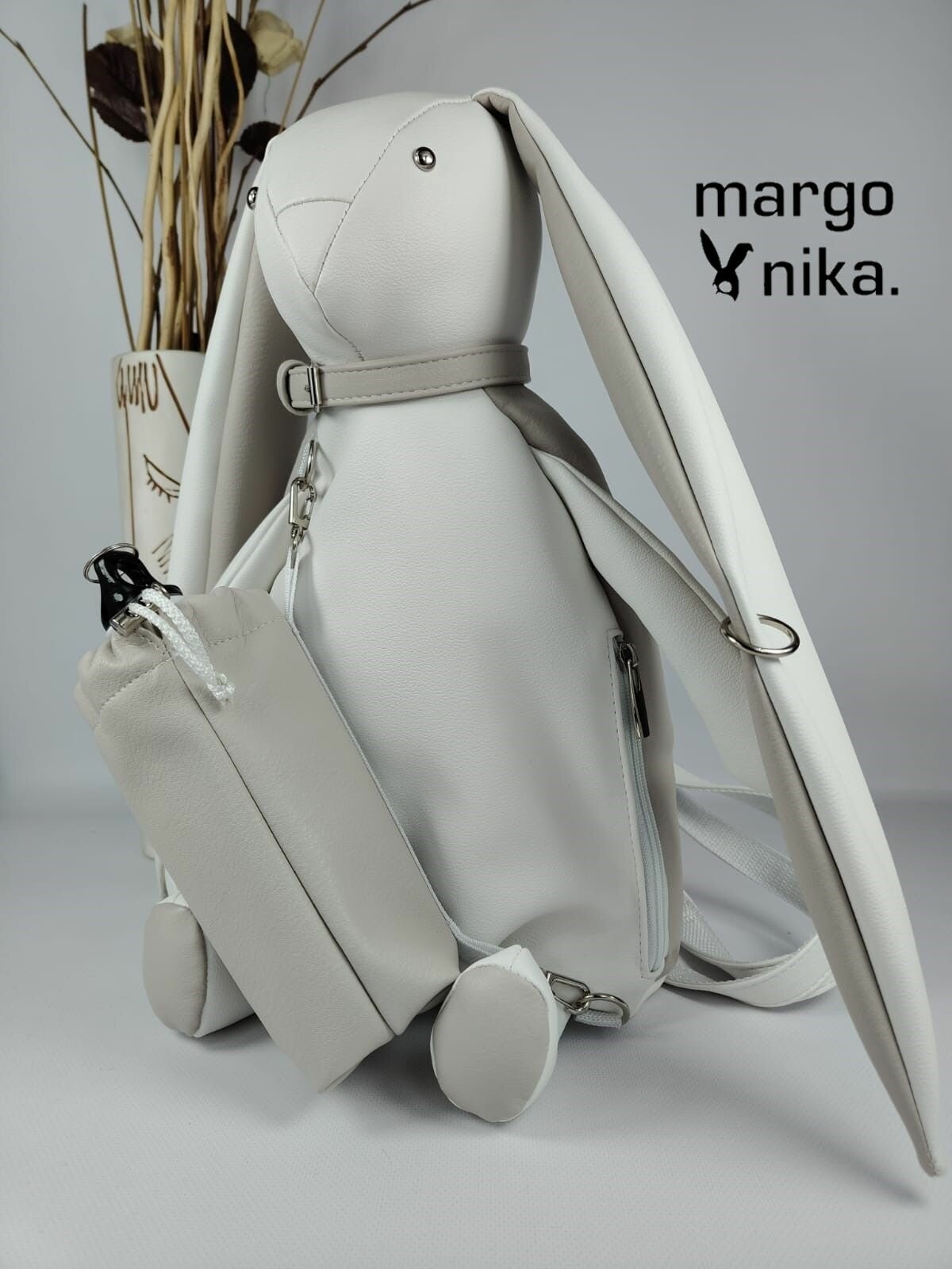 Рюкзак зайчик "ORIGINAL WHITE ALEX MINI" белый с сумочкой для бутылки