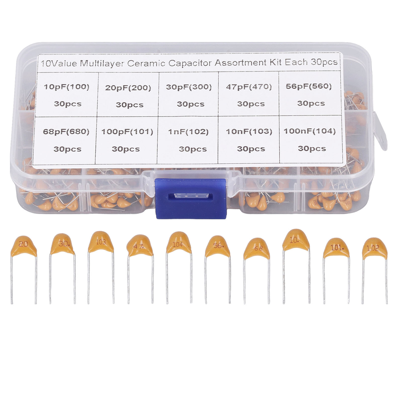 300PCS Monolithic Ceramic Capacitor Capacitance Stabilization Chip Assortment Kit 10PF to 100NF