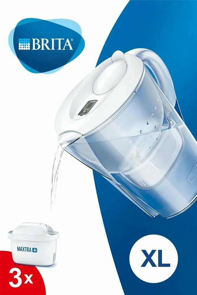 Кувшин с фильтром для воды BRITA Marella XL, 3,5 л с 3 сменным картриджем MAXTRA+ (система 3-кратной фильтрации)