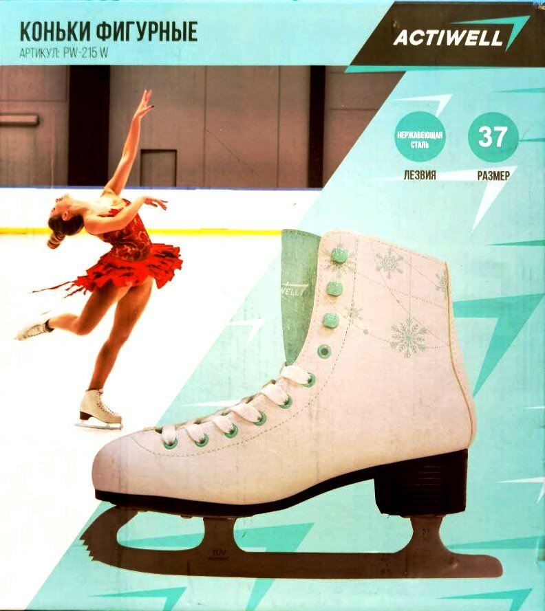 Коньки фигурные ACTIWELL р. 38, белые, снежинки, арт. PW-215 W