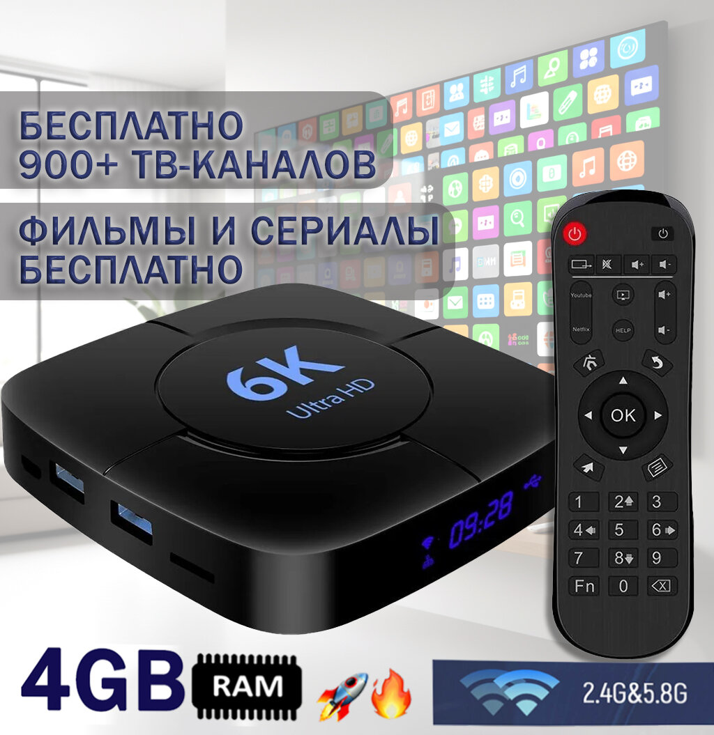 Android TV 900+ ТВ, 4/32gb, Кино Бесплатно, 40 лучших приложений