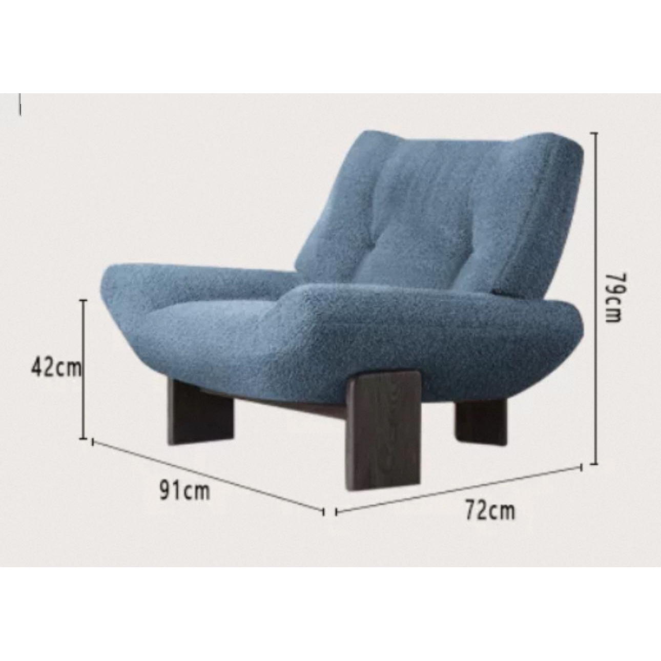 Интерьерное мягкое кресло без подлокотников на деревянных ножках Laon (голубой)