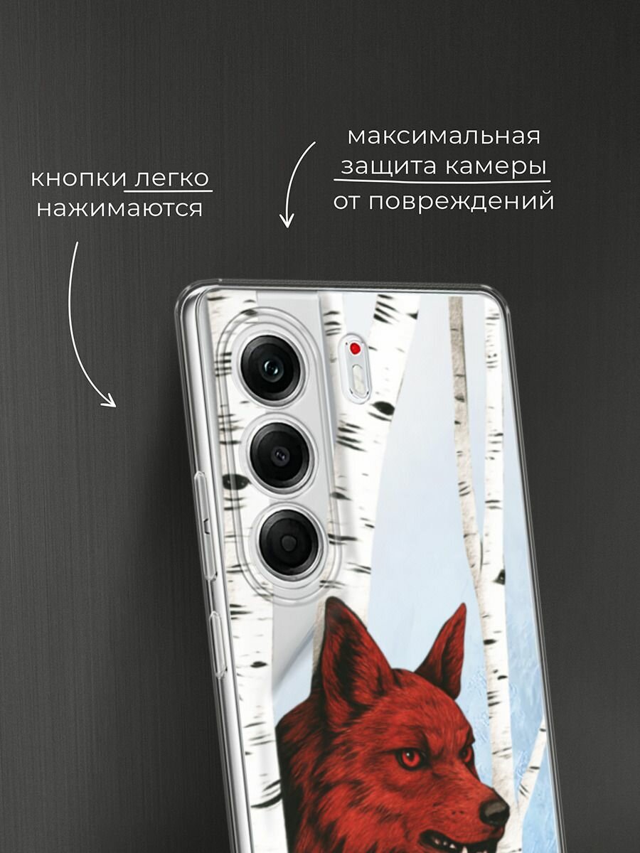 Чехол на Tecno Camon 40 Pro 5G / Текно Камон 40 Про 5G с принтом Красный волк, прозрачный — фото 1