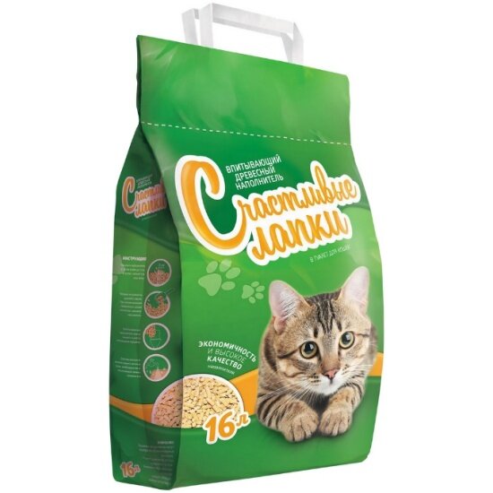 Наполнитель для кошачьих туалетов Счастливые Лапки древесный 16 л.