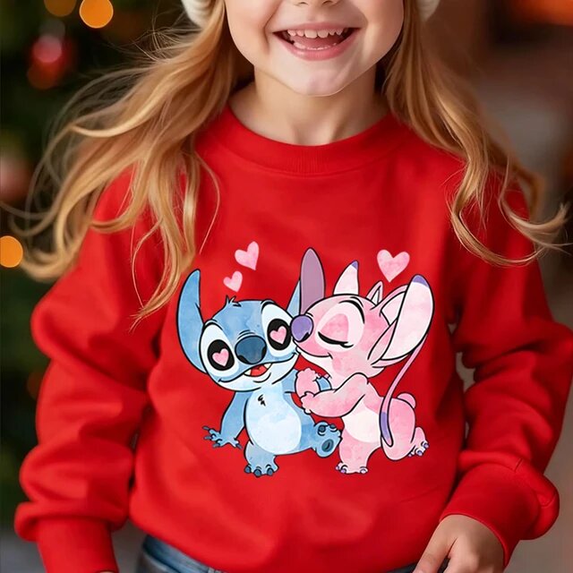 Милый свитер с длинными рукавами и рисунком Стича ко Дню святого Валентина, украшенный очаровательным рисунком в виде сердца, модный свитер в форме сердца ко Дню святого Валентина.