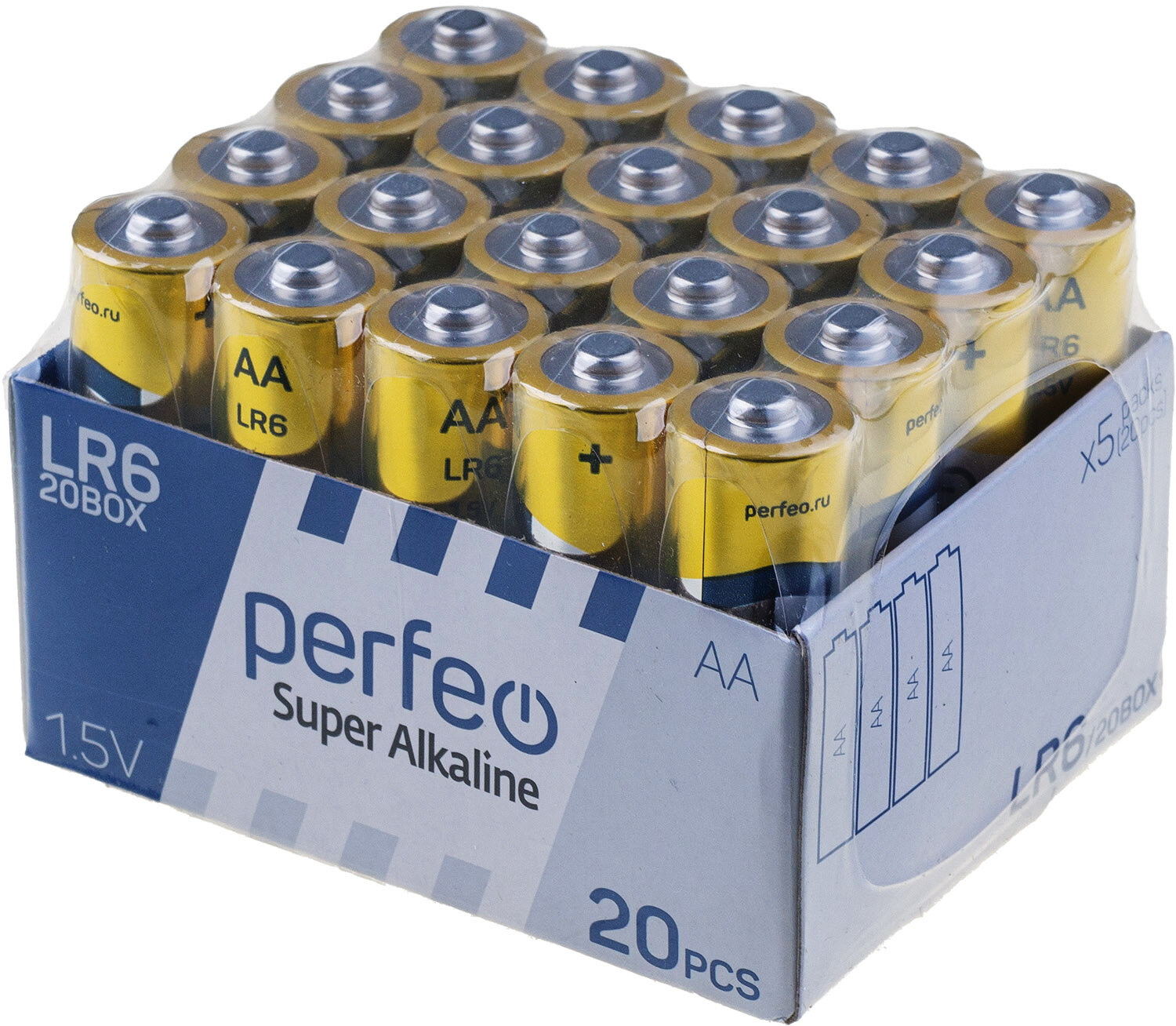 Батарейки Perfeo Super Alkaline LR6/20BOX AA, щелочные, 1,5 В, 20 шт