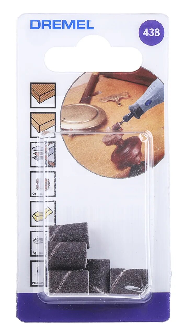Шлифовальная гильза Dremel 438, 6.4 мм, зернистость 120, для дерева и стекловолокна