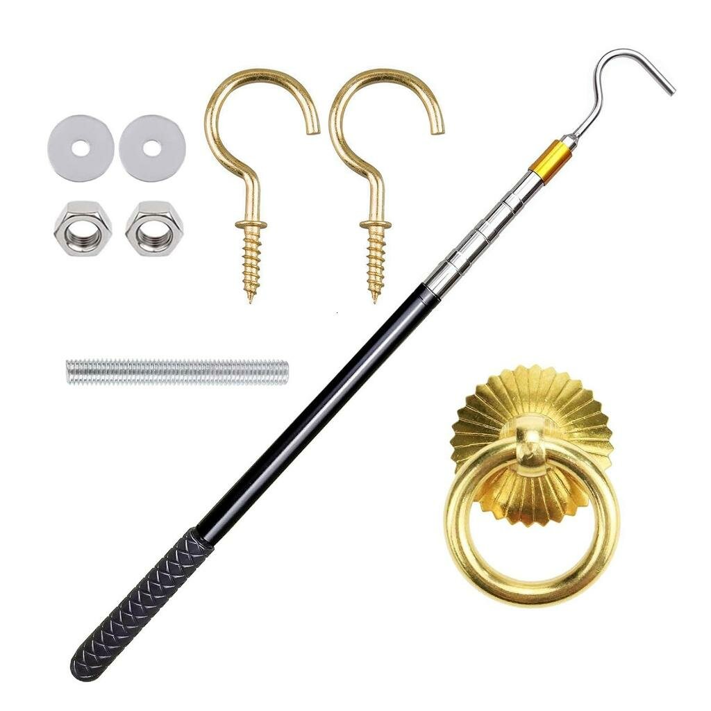 Комплект крючков для чердачной лестницы с регулируемым стержнем и медными кольцами