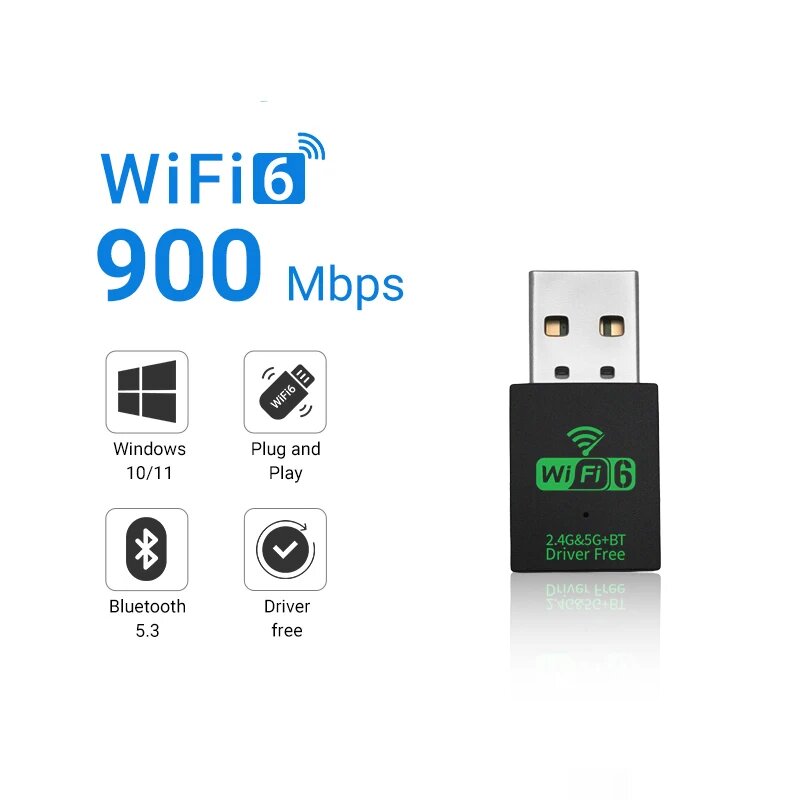 Wi-Fi 6 адаптер WALRAM 900 Мбит/с, Bluetooth 5.3, AX900