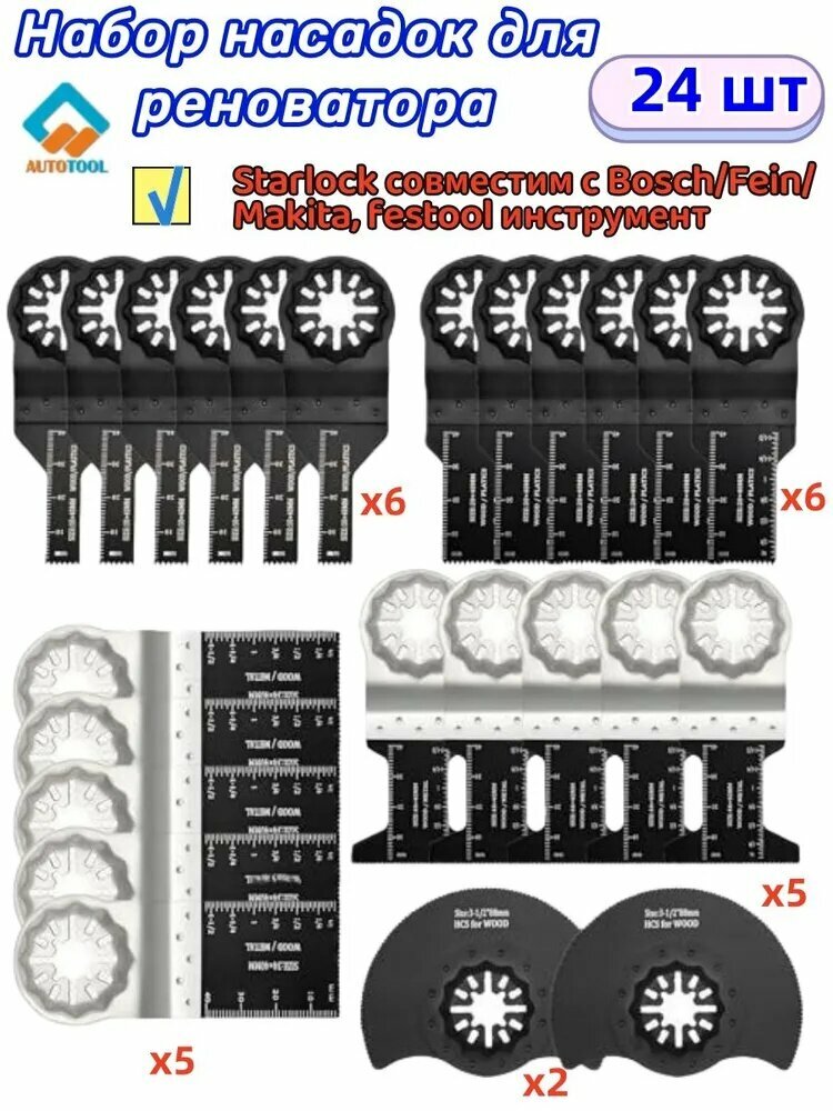 Набор насадок для реноватора, Starlock совместим с Bosch/Fein/Makita, festool инструмент,24 шт