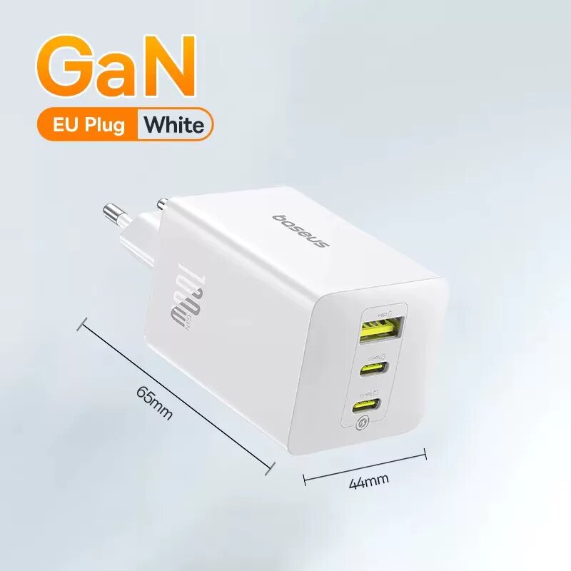 Baseus GaN 100W европейский стандарт USB-C быстрое зарядное устройство с технологией GaN, белый для европейских