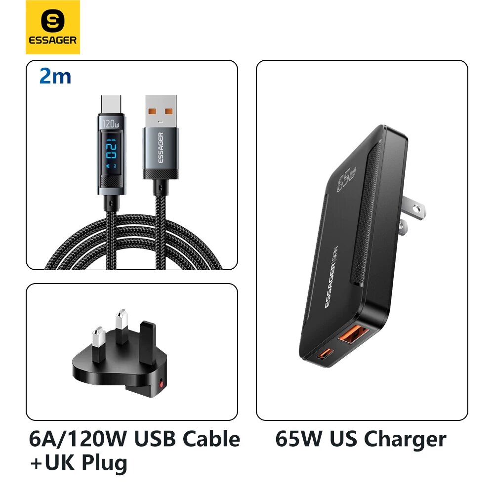 65 Вт GaN путевое зарядное устройство с розеткой Гонконг/Сингапур и кабелем USB-C
