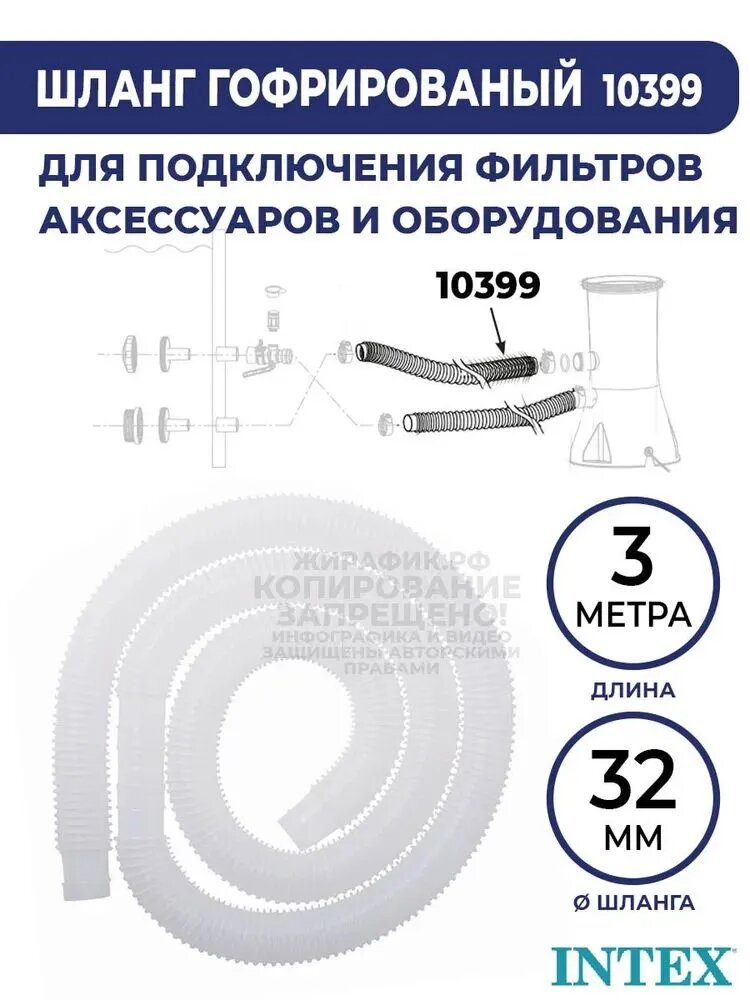 Шланг для плавательного бассейна 3 м, диаметр 32 мм; белое * 1; сменный инструмент очистки труб плавания