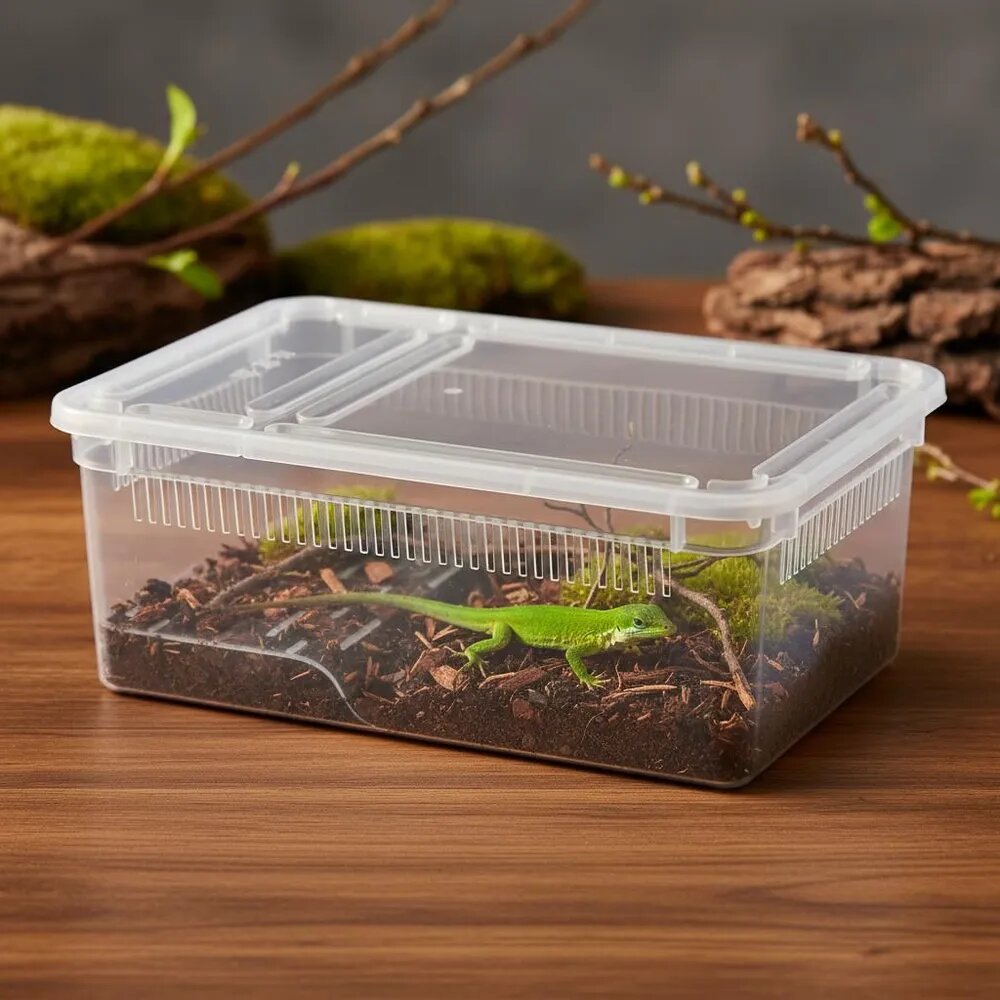 Прозрачный пластиковый террариум для рептилий с дышащими отверстиями, портативный ящик для насекомых, для разведения и кормления ящериц, змей, пауков и лягушек