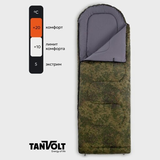 Спальный мешок Tanvolt с подголовником туристический Standart+, пиксель (Standart+Pixel)