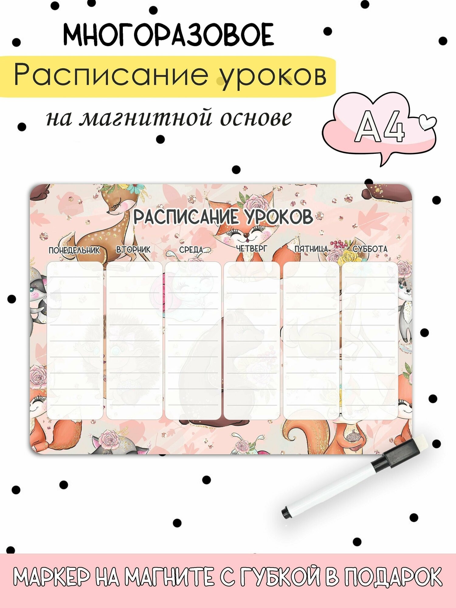 Расписание настенное уроков на магнитной основе А4