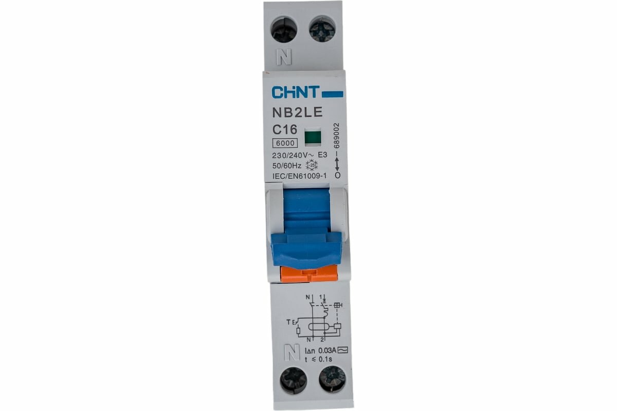 CHINT NB2LE 1P+N 16A 30mA 1 модуль C дифференциальный автомат электронный тип АС 6kA 689002