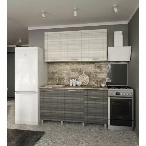 Кухня Бомбей 1.5 м Сандал белый/Сандал серый со столешницей антарес 26 мм 1500х600х2170 тэкс