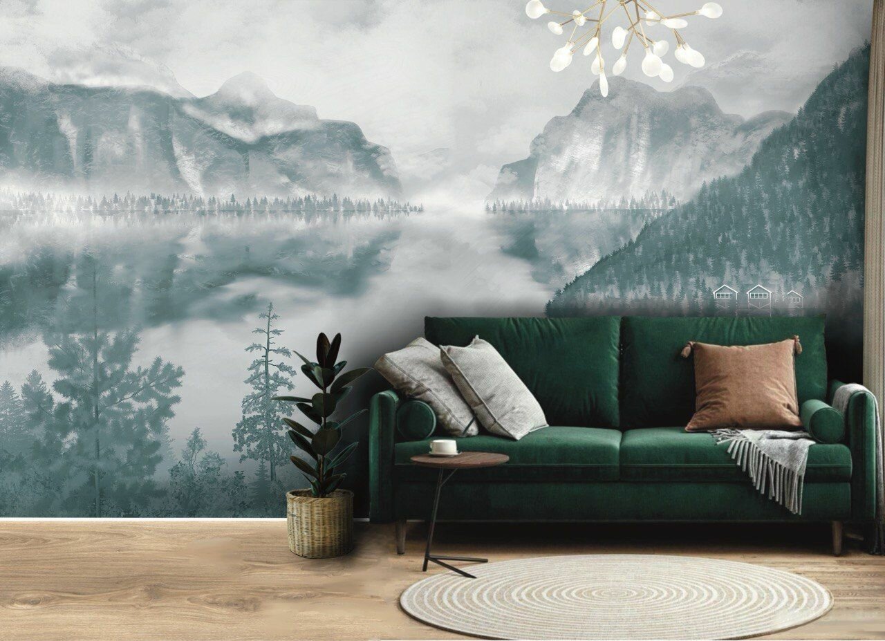 Обои бесшовные Горное озеро бирюзовое (ширина 2550мм х длина 3500мм)