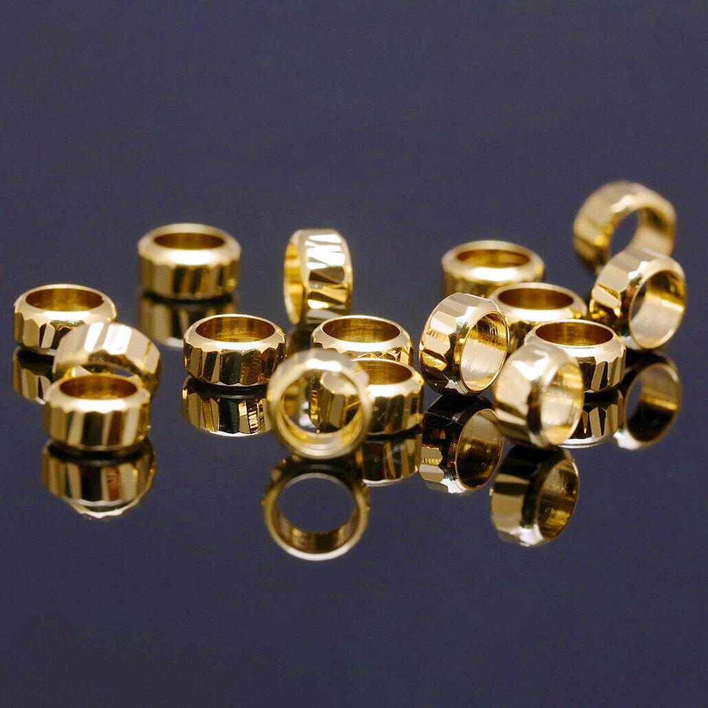 Бусина металлическая 5х2.5мм, Корея, рондель, кольцо гранёное, базовый материал - латунь, позолоченное, 5 шт.