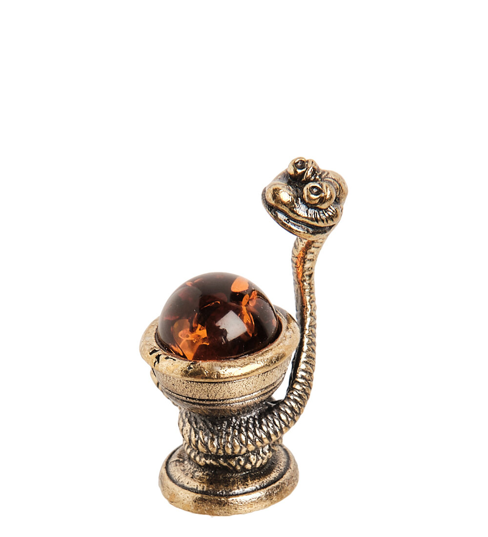 Фигурка 'Змея с кубком' (латунь, янтарь)