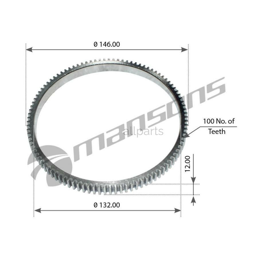 MANSONS 900453 кольцо ступицы! зубчатое ABS перед.132x146x12mm Z=100No\ RVI Premium, Volvo