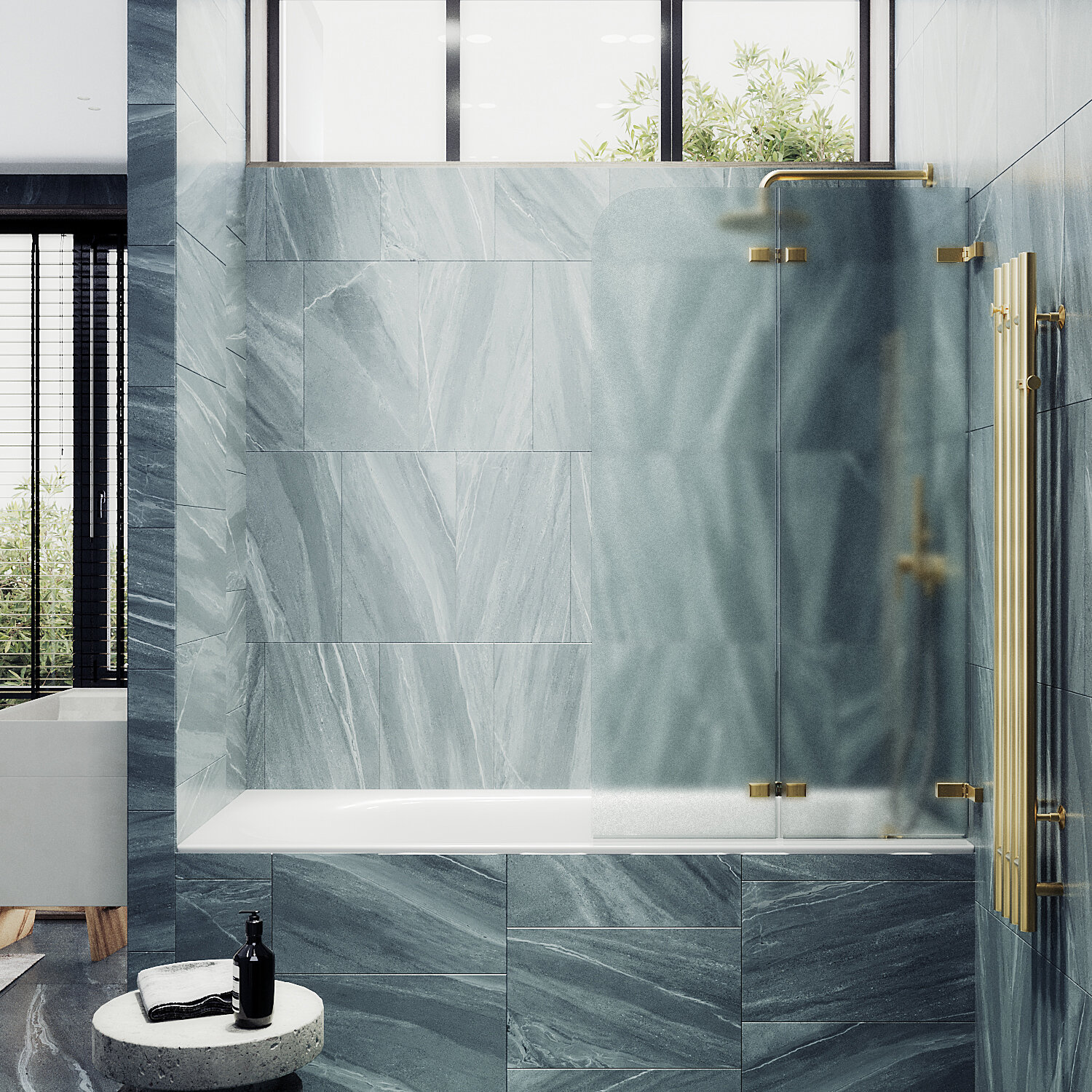 Шторка для ванны MaybahGlass 52x140 MGV-574-3 стекло сатин, профиль золото