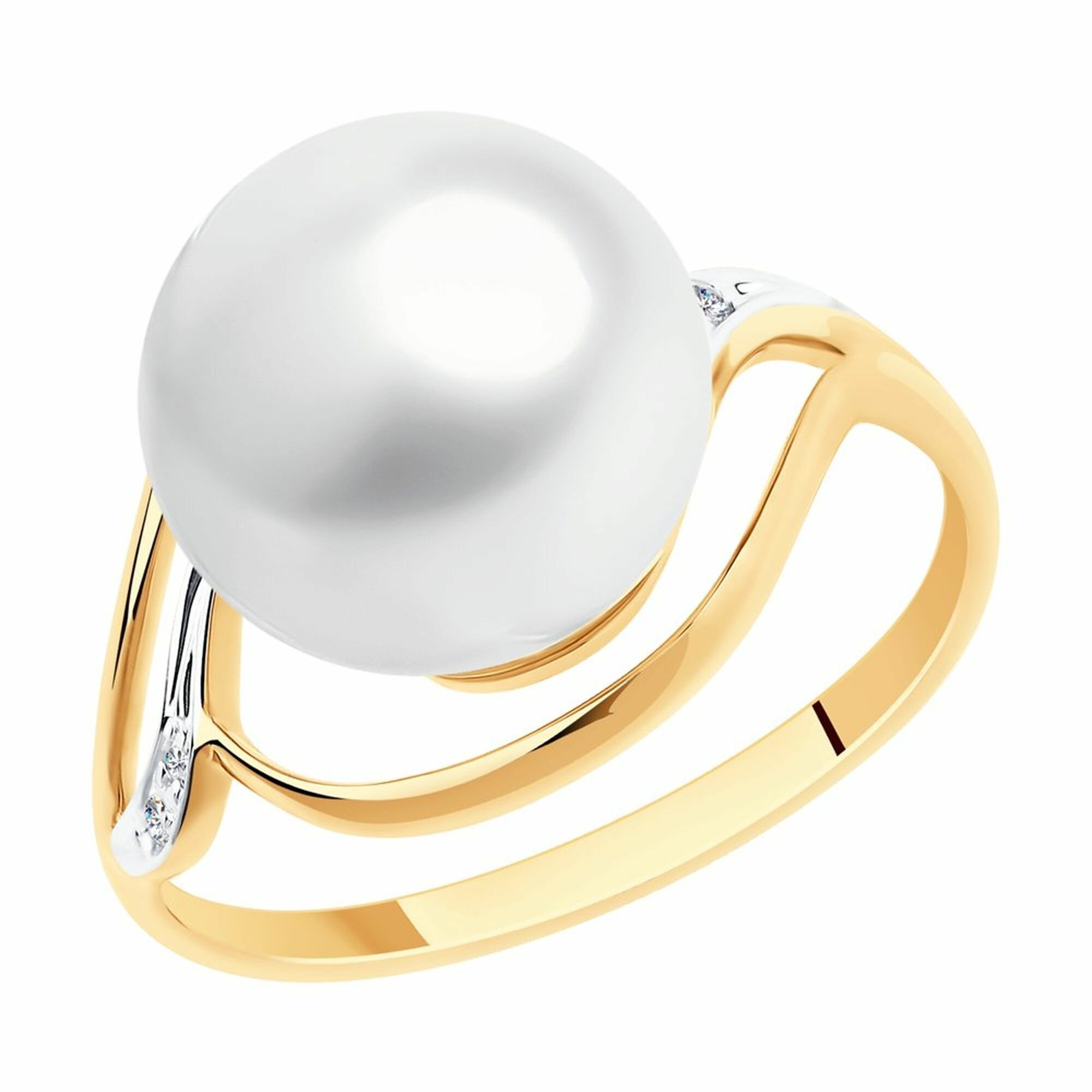 Кольцо, красное золото, 585 проба, фианит, жемчуг