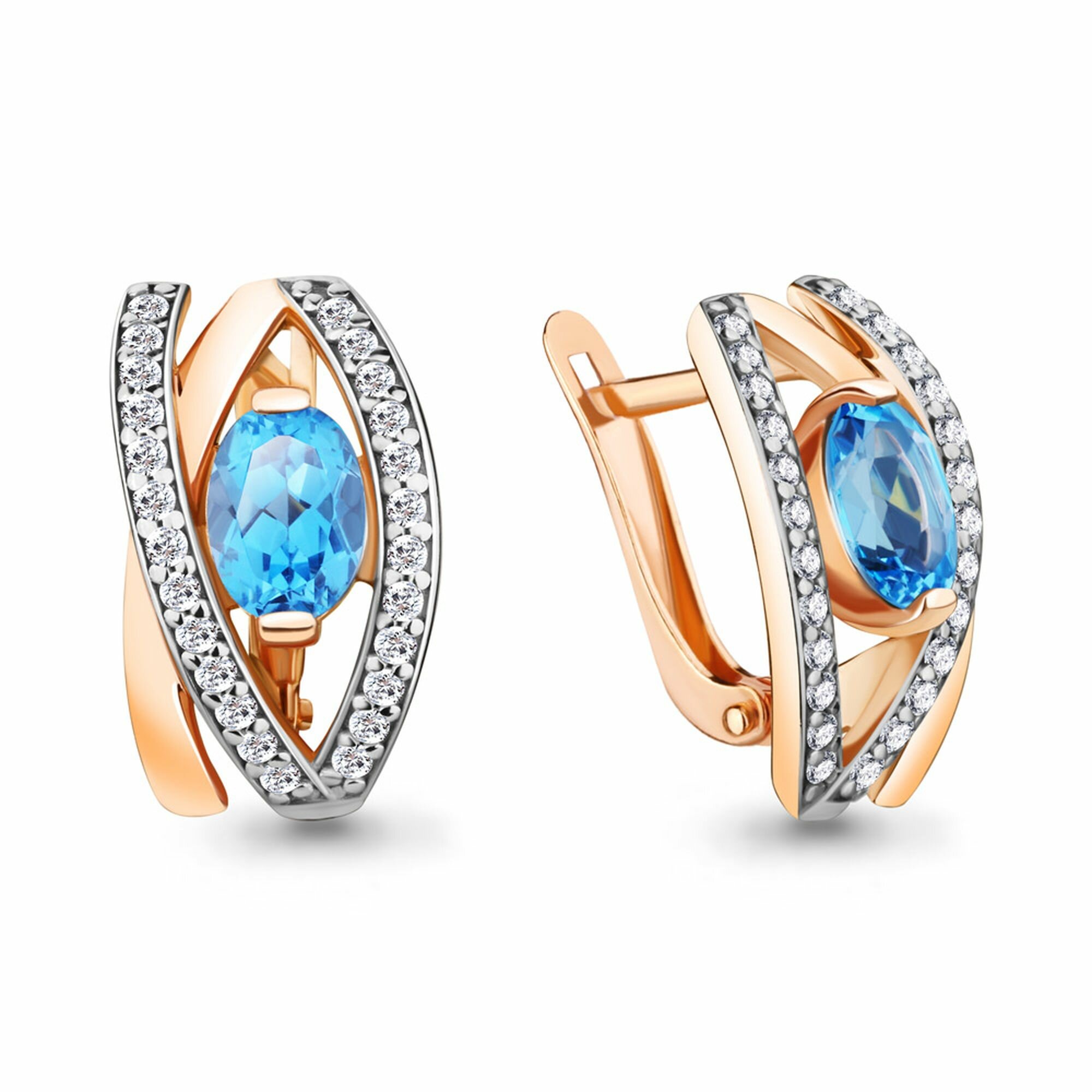 Серьги, серебро, 925 проба, золочение, фианит, топаз