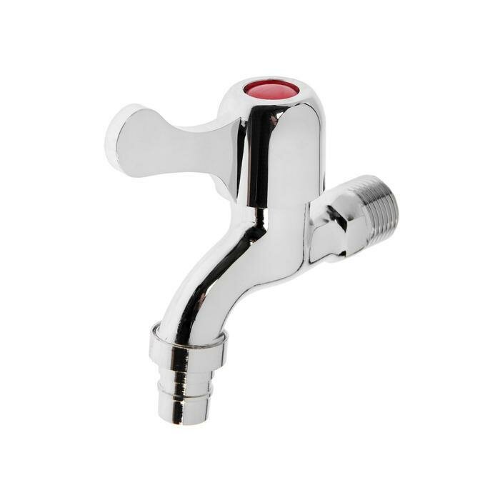 Кран водоразборный ZEIN со штуцером с плоской ручкой, цинк, кран-букса, хром
