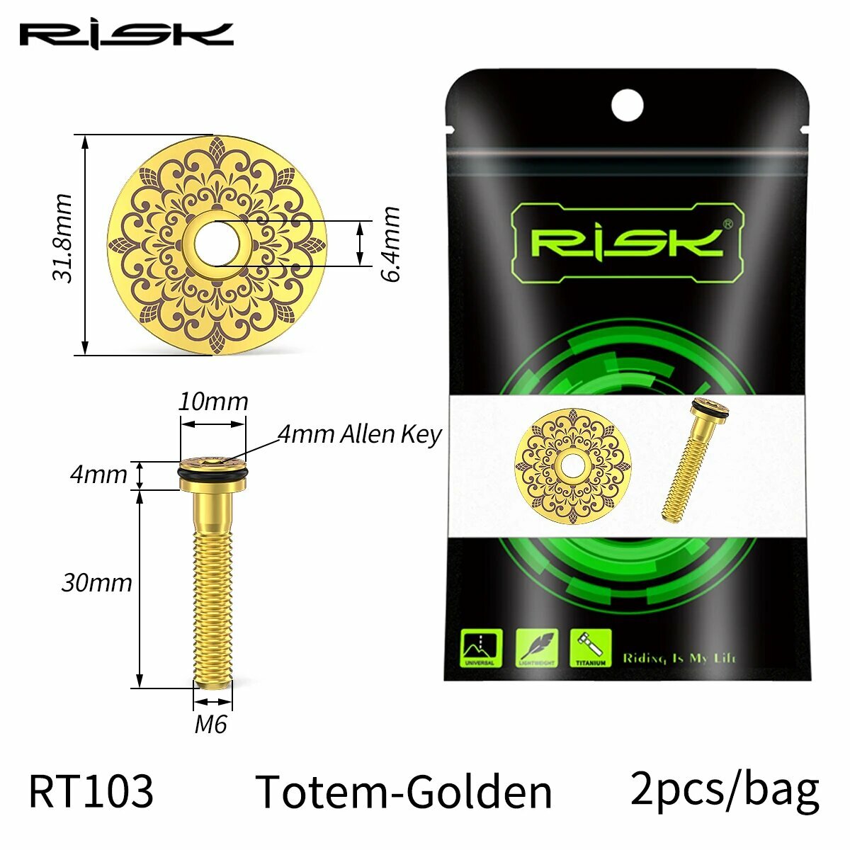 RISK RT103 Крышка гарнитуры велосипеда Totem-Golden