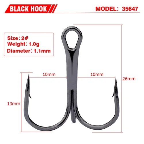 Черный тройник PRO BEROS 2#, 1.0g, 1.1mm, Model: 35647