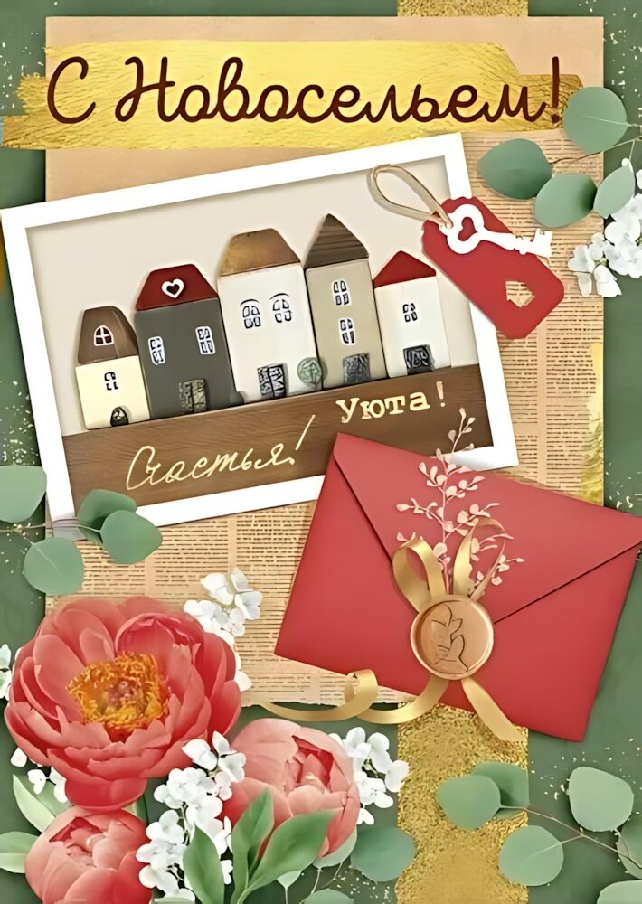Открытка Империя поздравлений С Новосельем! "Счастья, уюта"