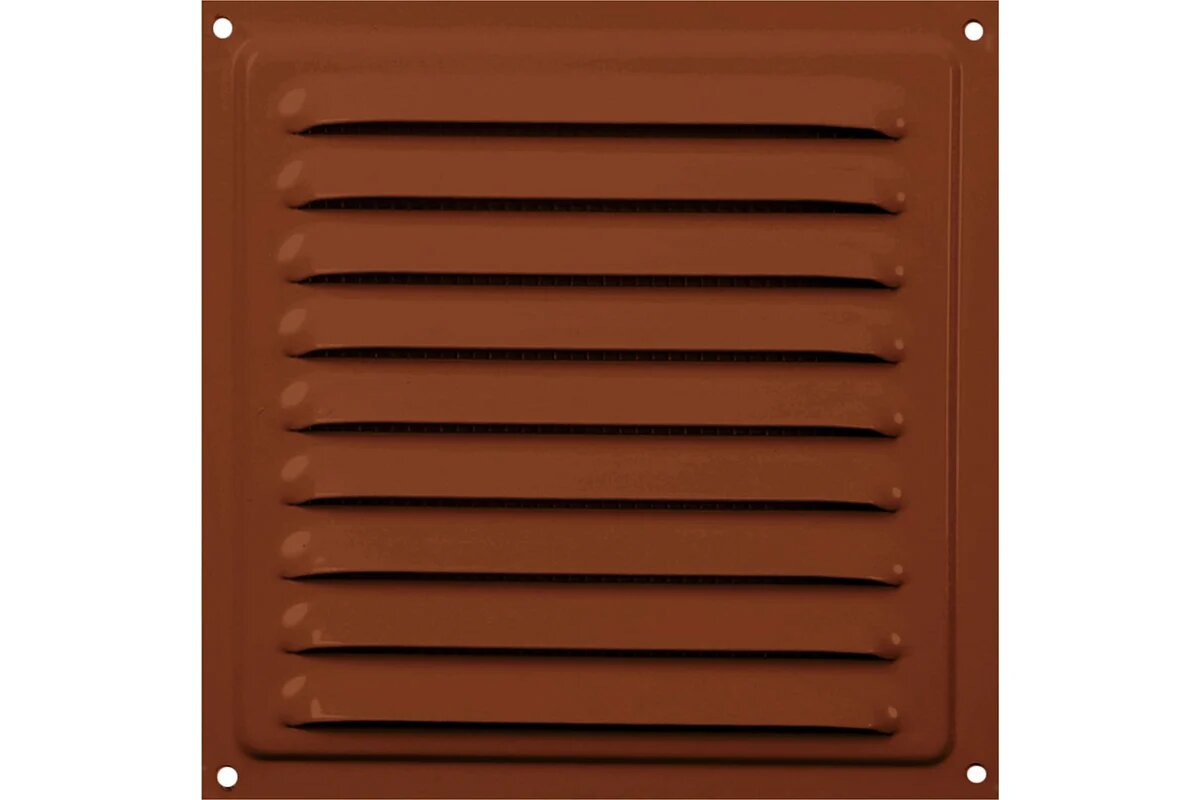 Решетка металлическая РВС 300с коричневая из стали с москитной сеткой для вентиляционных систем, внутренний и наружный монтаж, квадратная форма, высота 300 мм, ширина 300 мм, толщина 8 мм.